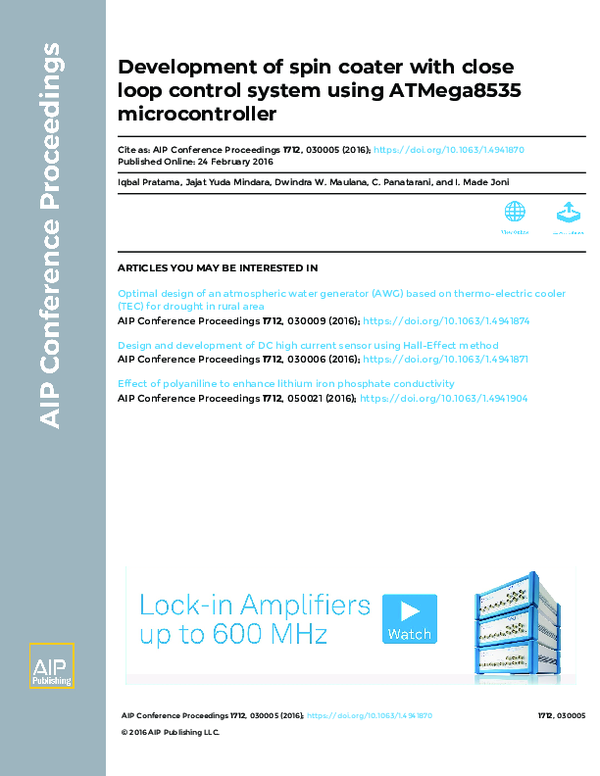 (PDF) Development of spin coater with close loop control system using ATMega8535 microcontroller
