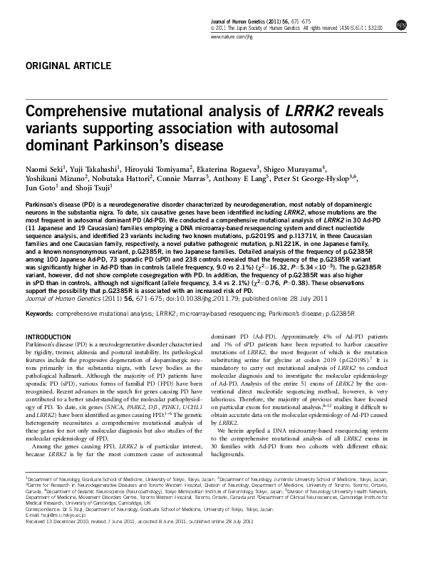 (PDF) Comprehensive mutational analysis of LRRK2 reveals variants ...