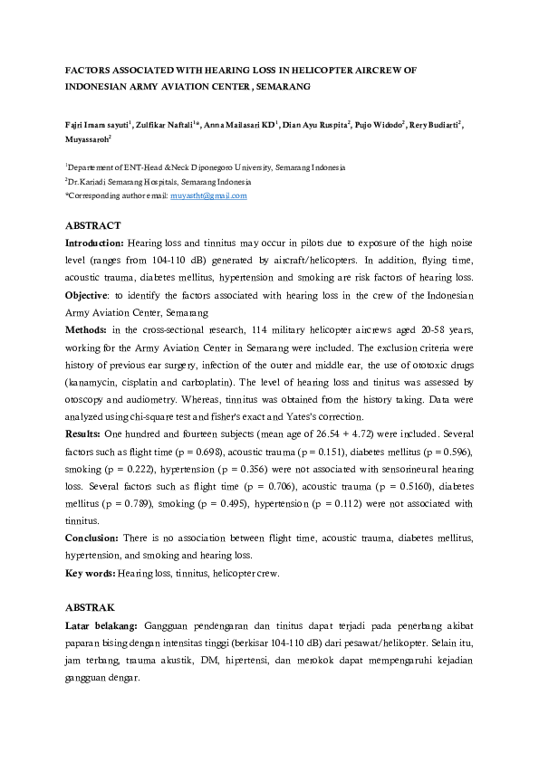 (PDF) Factors Related to Hearing Loss on Military Helicopter Crews of ...