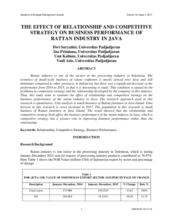 (PDF) The Effect of Relationship and Competitive Strategy on Business Performance of Rattan ...
