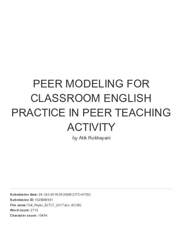 (PDF) Peer Modeling for Classroom English Practice in Peer Teaching ...