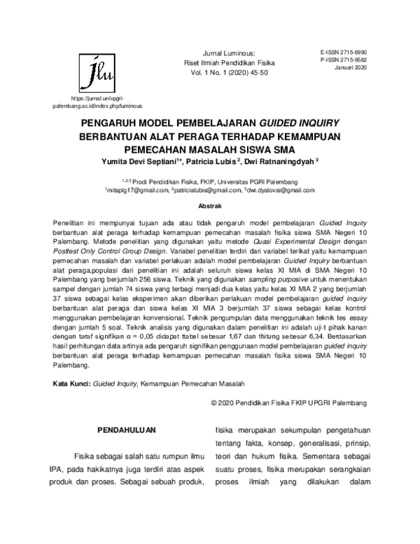(PDF) Pengaruh Model Pembelajaran Guided Inquiry Berbantuan Alat Peraga Terhadap Kemampuan ...