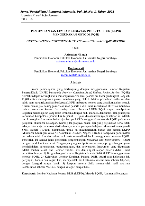 (PDF) Pengembangan Lembar Kegiatan Peserta Didik (LKPD) Menggunakan Metode PQ4R