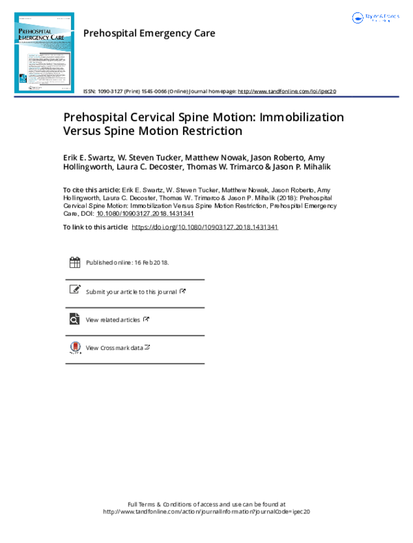 (PDF) Prehospital Cervical Spine Motion: Immobilization Versus Spine ...