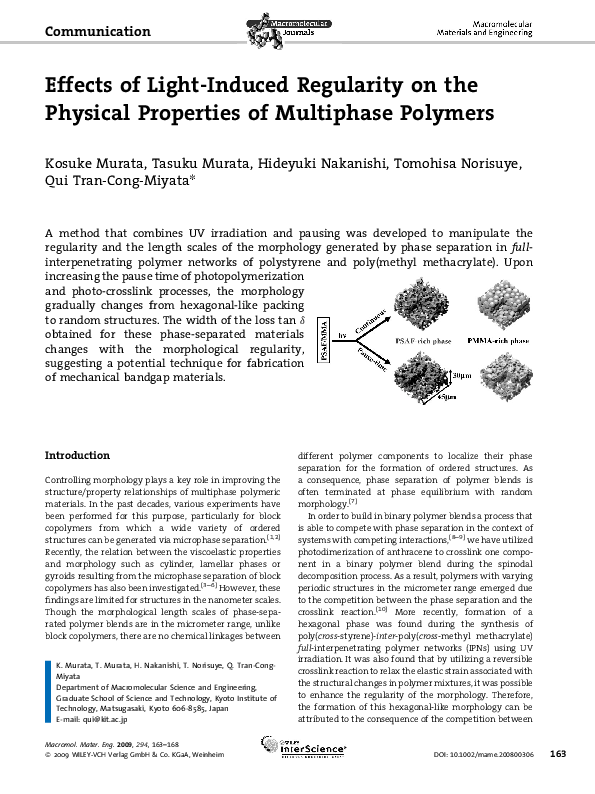 (PDF) Effects of Light‐Induced Regularity on the Physical Properties of ...