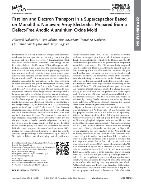 (PDF) Fast Ion and Electron Transport in a Supercapacitor Based on ...