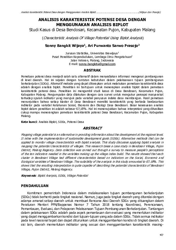 (PDF) Analisis Karakteristik Potensi Desa Dengan Menggunakan Analisis Biplot