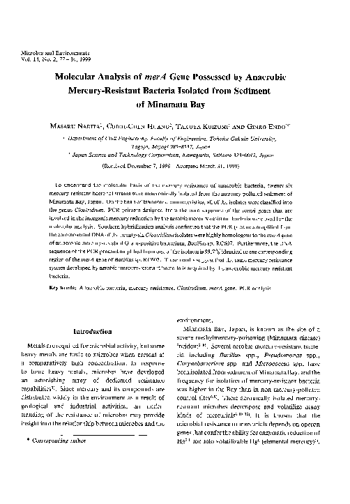 (PDF) Molecular Analysis of merA Gene Possessed by Anaerobic Mercury ...