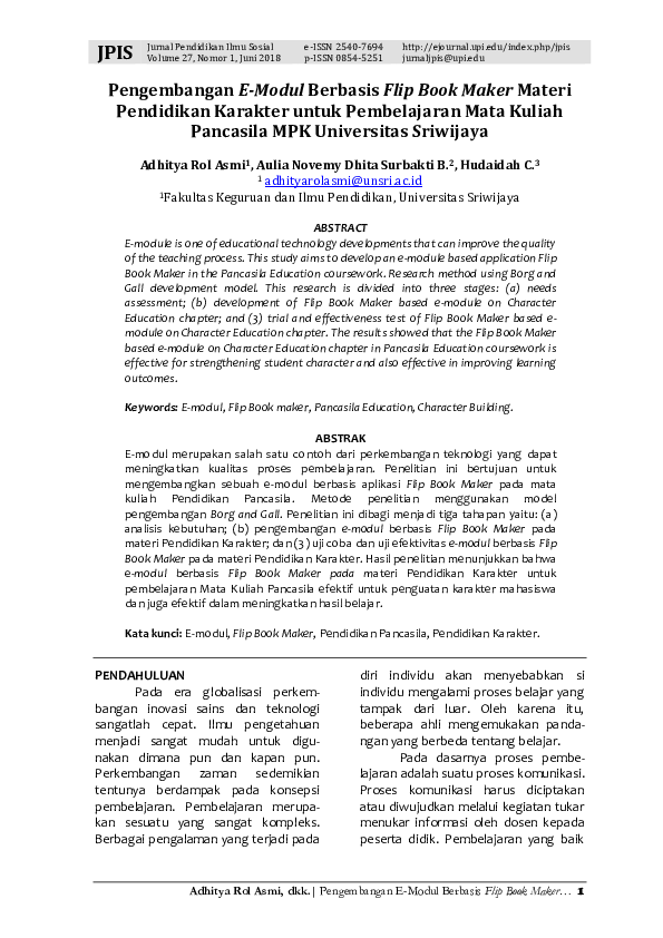 (PDF) E-Module Development Based Flip Book Maker for Character Building in Pancasila Coursework ...