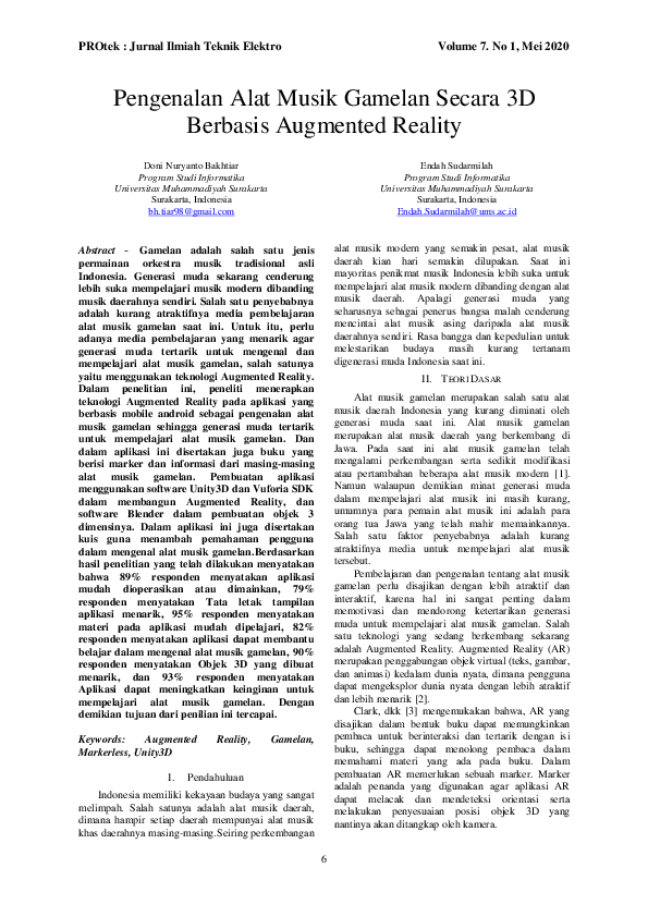 (PDF) Pengenalan Alat Musik Gamelan Secara 3D Berbasis Augmented Reality | endah sudarmilah ...