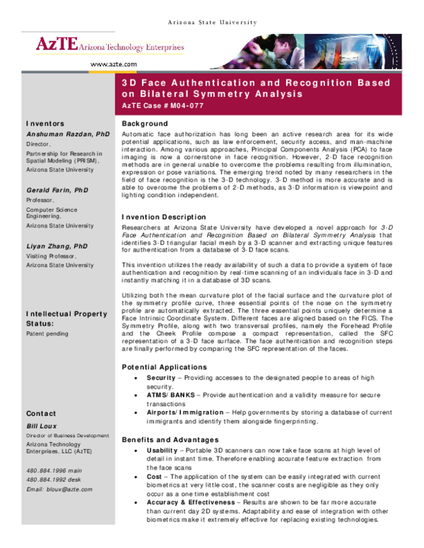 (PDF) 3D Face Authentication via Symmetry Analysis