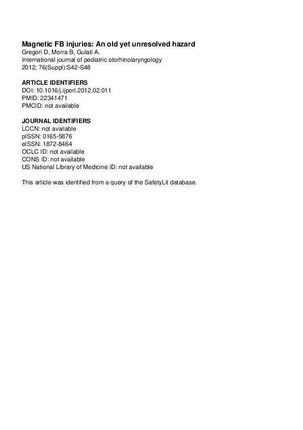 (PDF) Magnetic FB injuries: An old yet unresolved hazard