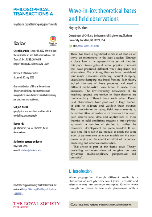 (PDF) Wave-in-ice: theoretical bases and field observations