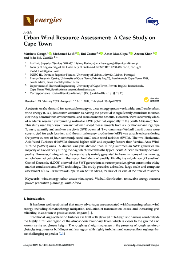 (PDF) Urban Wind Resource Assessment: A Case Study on Cape Town