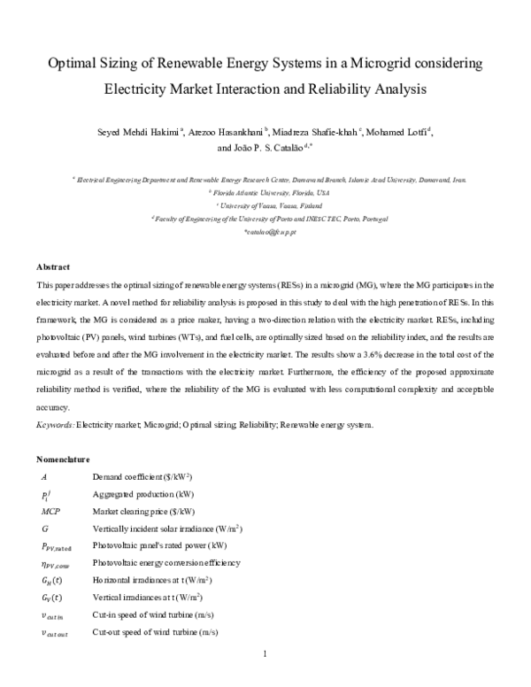 (PDF) Optimal sizing of renewable energy systems in a Microgrid considering electricity market ...