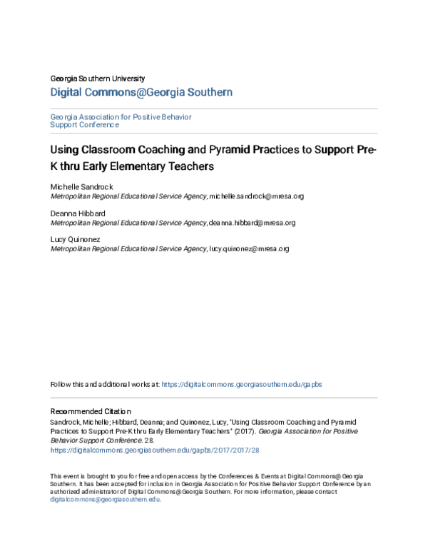(PDF) Using Classroom Coaching and Pyramid Practices to Support Pre-K ...
