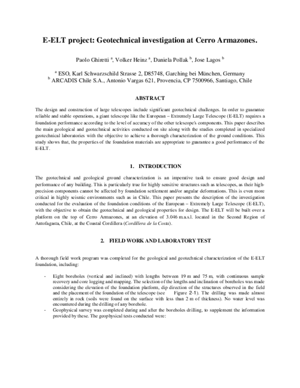(PDF) E-ELT project: geotechnical investigation at Cerro Armazones