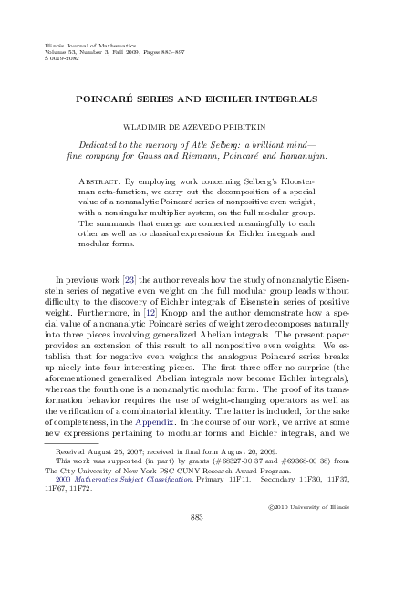 (PDF) Poincaré series and Eichler integrals