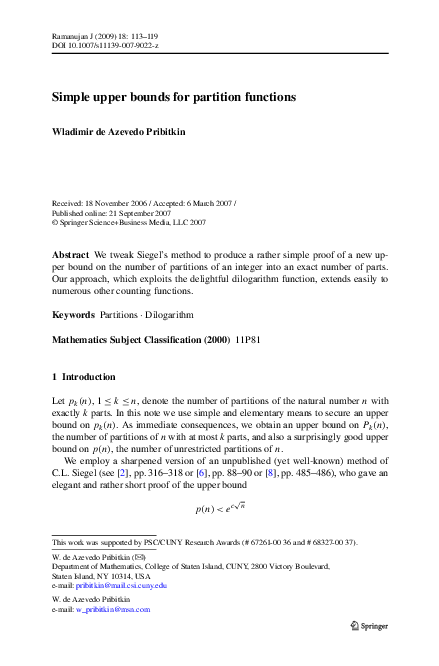 (PDF) Simple upper bounds for partition functions