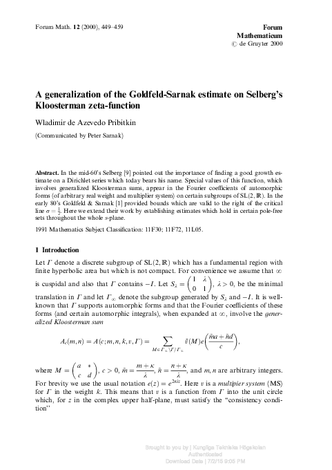 (PDF) A generalization of the Goldfeld-Sarnak estimate on Selberg's ...