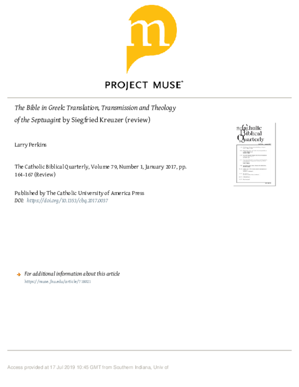 (PDF) The Bible in Greek: Translation, Transmission, and Theology of ...