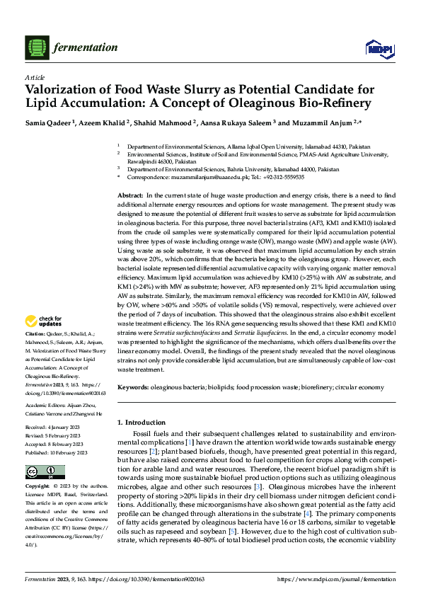 (PDF) Valorization of Food Waste Slurry as Potential Candidate for Lipid Accumulation: A Concept ...