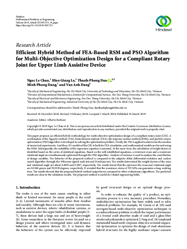 (PDF) Efficient Hybrid Method of FEA-Based RSM and PSO Algorithm for Multi-Objective ...