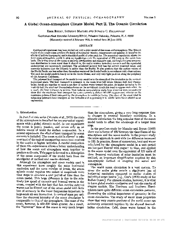 (PDF) A Global Ocean-Atmosphere Climate Model. Part II. The Oceanic ...