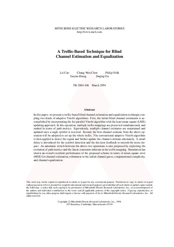 (PDF) A trellis-based technique for blind channel estimation and equalization