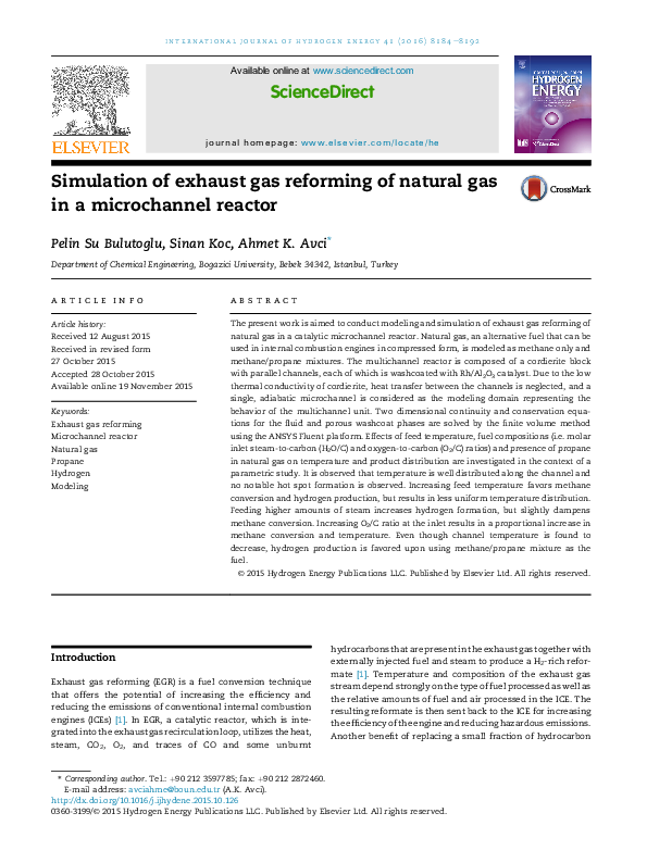 (PDF) Simulation of exhaust gas reforming of natural gas in a ...
