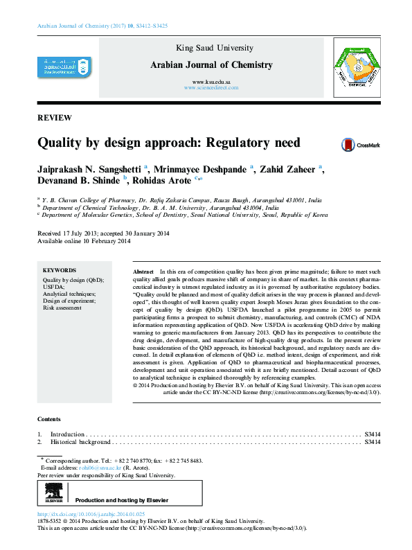 (PDF) Quality by design approach: Regulatory need