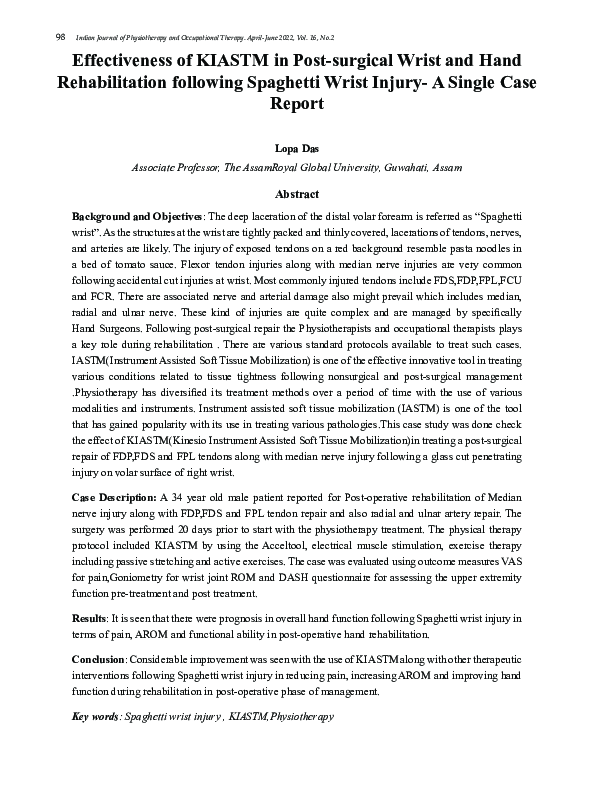 (PDF) Effectiveness of KIASTM in Post-surgical Wrist and Hand ...