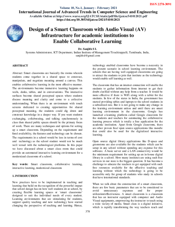 (PDF) Design of a Smart Classroom with Audio Visual (AV) Infrastructure for academic ...