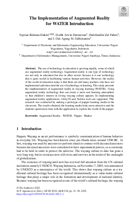 (PDF) The Implementation of Augmented Reality for WATER Introduction