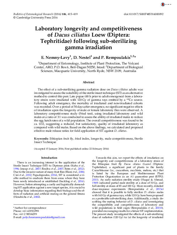 (PDF) Laboratory longevity and competitiveness of Dacus ciliatus Loew ...