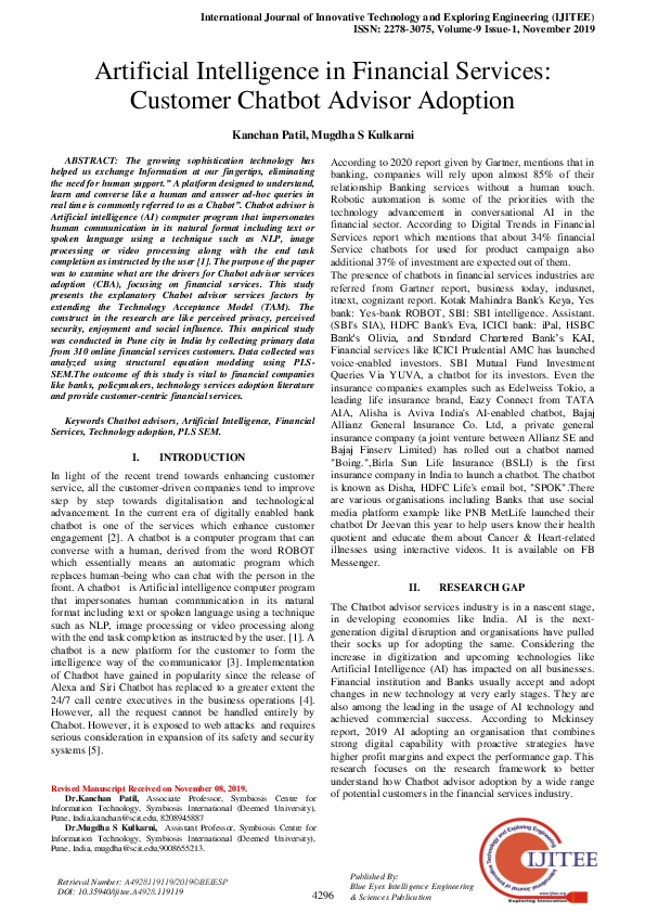 (PDF) Artificial Intelligence in Financial Services: Customer Chatbot ...