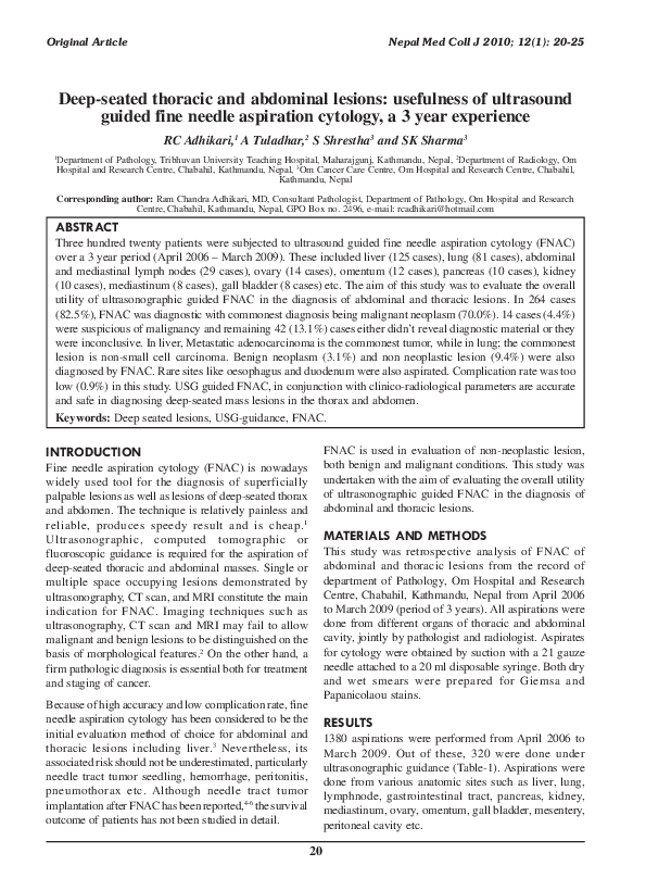 (PDF) Deep-seated thoracic and abdominal lesions: usefulness of ...