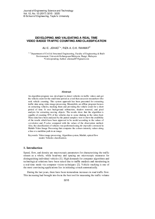 (PDF) Real-Time Video Traffic Counting and Classification Algorithm