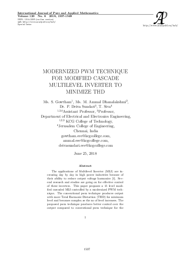 (PDF) Modernized PWM Technique for Modified Cascade Multilevel Inverter to Minimize THD