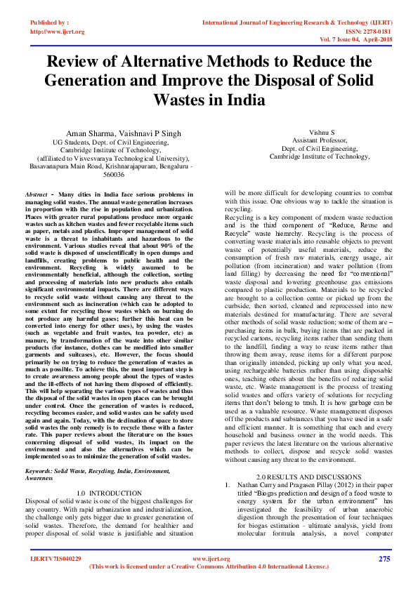 (PDF) Review of Alternative Methods to Reduce the Generation and ...