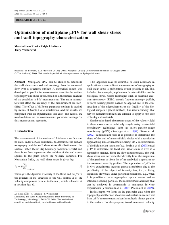 (PDF) Optimization of multiplane μPIV for wall shear stress and wall ...