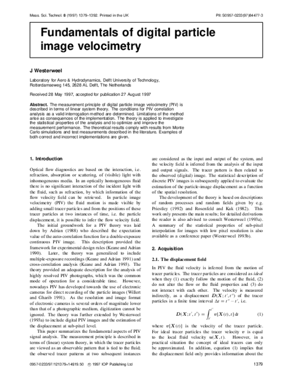 (PDF) Fundamentals of digital particle image velocimetry