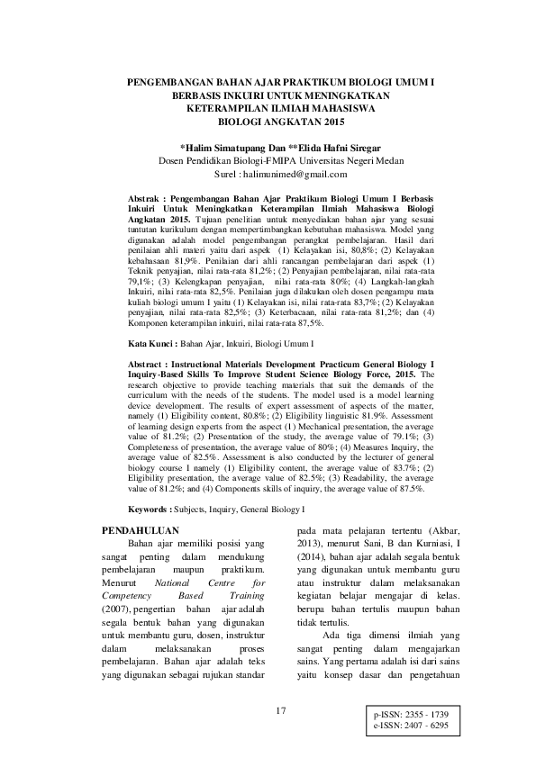 (PDF) Pengembangan Bahan Ajar Praktikum Biologi Umum I Berbasis Inkuiri Untuk Meningkatkan ...