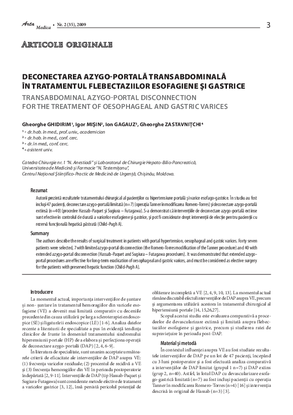 (PDF) Deconectarea azygo-portală transabdominală în tratamentul ...