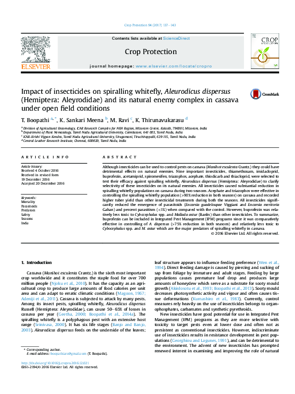 (PDF) Impact of insecticides on spiralling whitefly, Aleurodicus ...