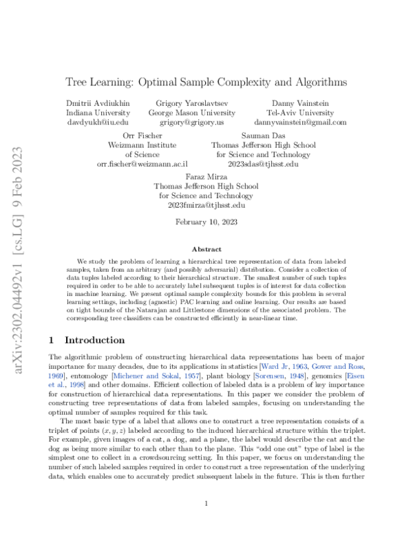 (PDF) Tree Learning: Optimal Algorithms and Sample Complexity