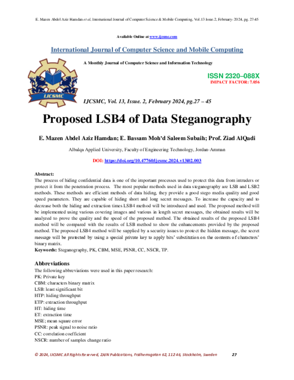 (PDF) Proposed LSB4 of Data Steganography