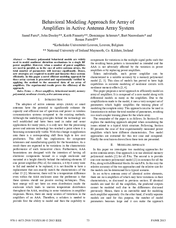 (PDF) Behavioral modeling approach for array of amplifiers in active antenna array system