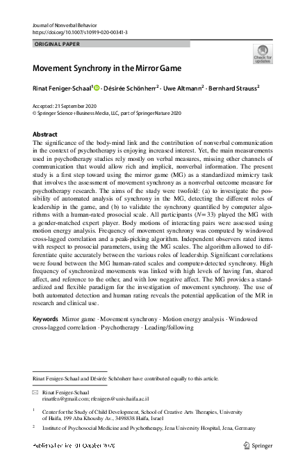 (PDF) Movement Synchrony in the Mirror Game