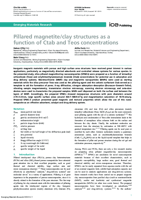 (PDF) Pillared Magnetite/Clay Structures as a Function of CTAB and TEOS ...